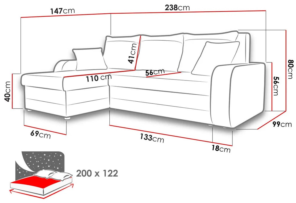 Sedačka na každodenní spaní s úložným prostorem KORNELIE - modrá