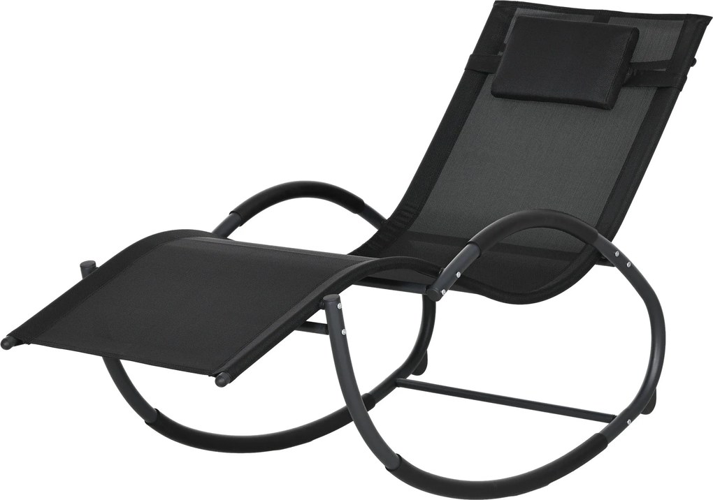 Outsunny Zahradní houpací křeslo s opěrkou hlavy, područkami a kovovým rámem, nosnost 120 kg, pro vnitřní i venkovní použití 155x61x88 cm, černé | Aos