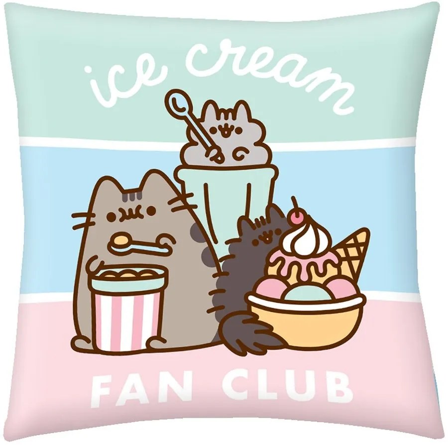 Oboustranný polštář kočička Pusheen - motiv Ice cream fan club - 40 x 40 cm