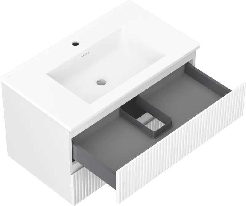 Mexen Rivel, koupelnová skříňka 80 cm s umyvadlem Otis, 2 zásuvky, drážkovaná, bílá matná, 91A20-08047-2-BFF01-W18M01