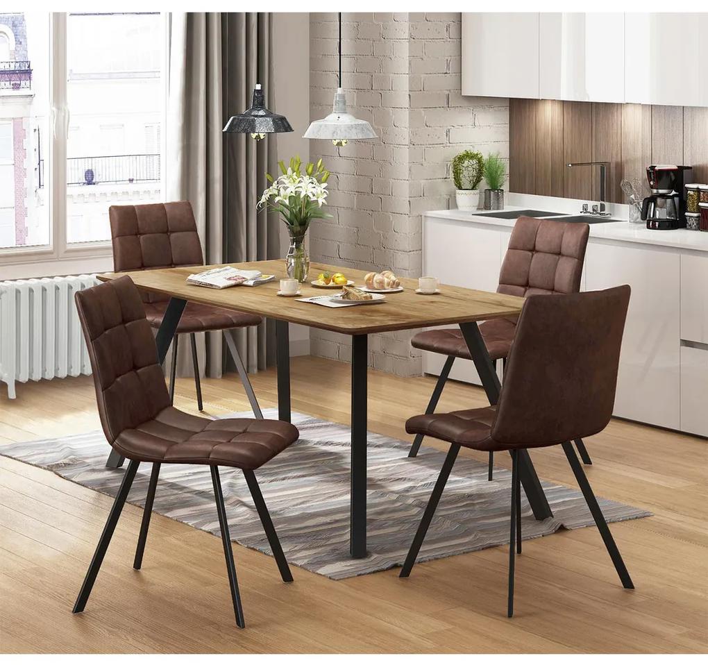 Idea Jídelní stůl BERGEN dub + 4 židle BERGEN hnědé mikrovlákno