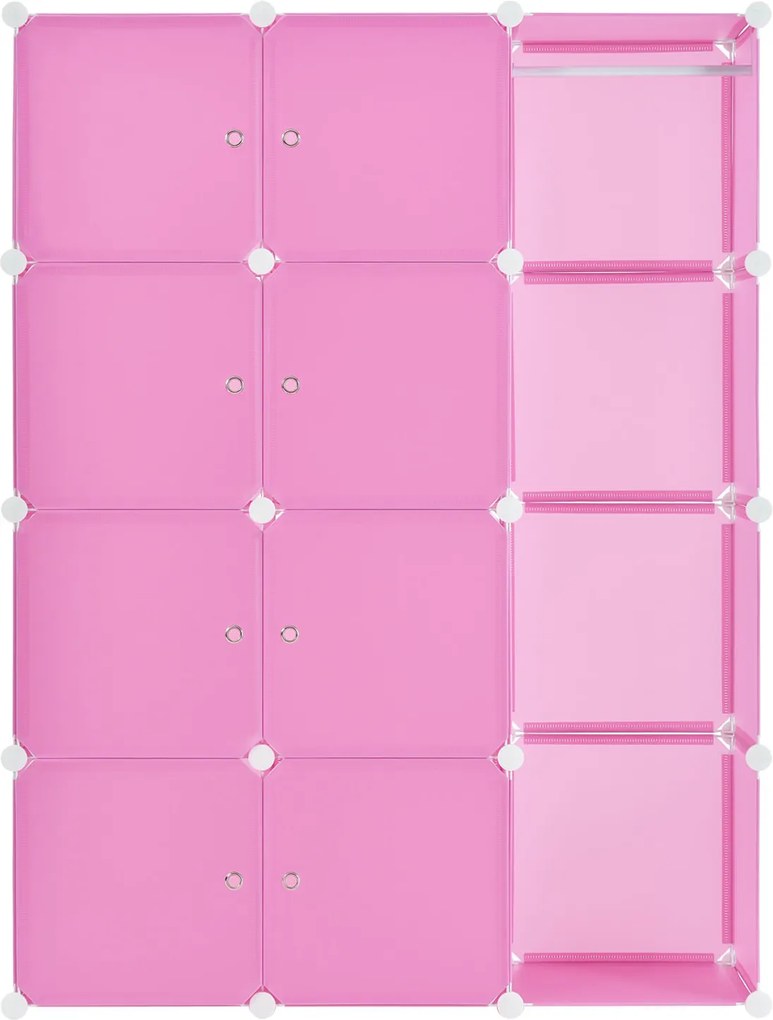 Eshopist Šatníková skříň s 12 variabilními krabicemi v růžové barvě, 105 × 35 × 140 cm