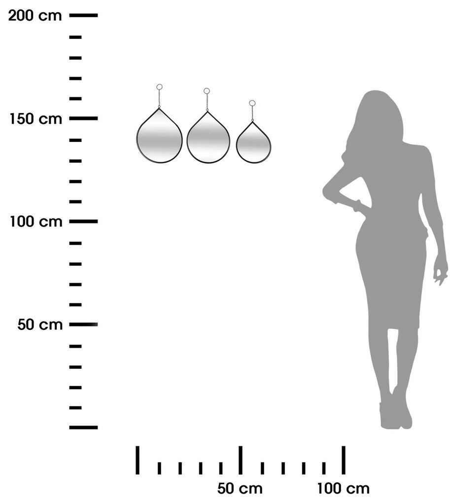 Závěsné zrcadlo Leny, černé, sada 3ks