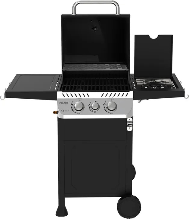 BPS-koupelny Plynový BBQ gril s boční plotýnkou, poličkou a krycí plachtou - , 2+1 hořák