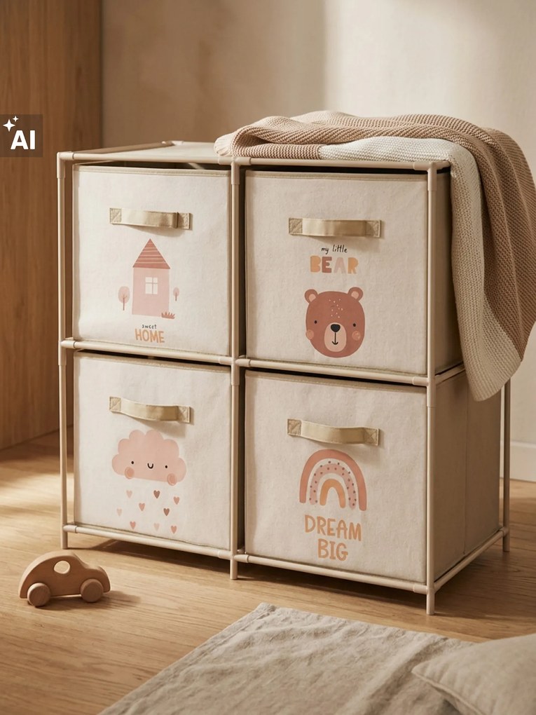 Sinsay - Dětský regál s látkovými úložnými boxy - béžová