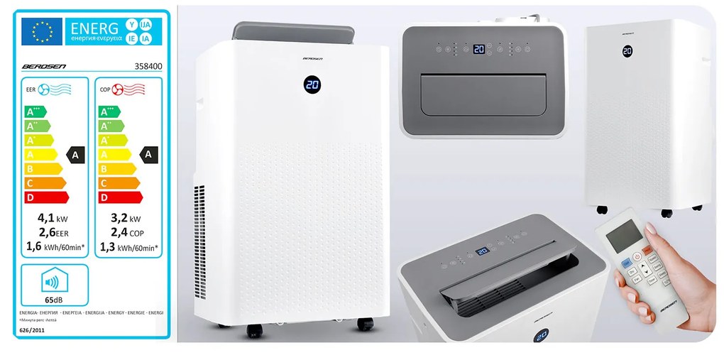 Přenosná klimatizace 14000 BTU s odvlhčovačem a topením WiFi 37l za 24 hodin Berdsen BD-583