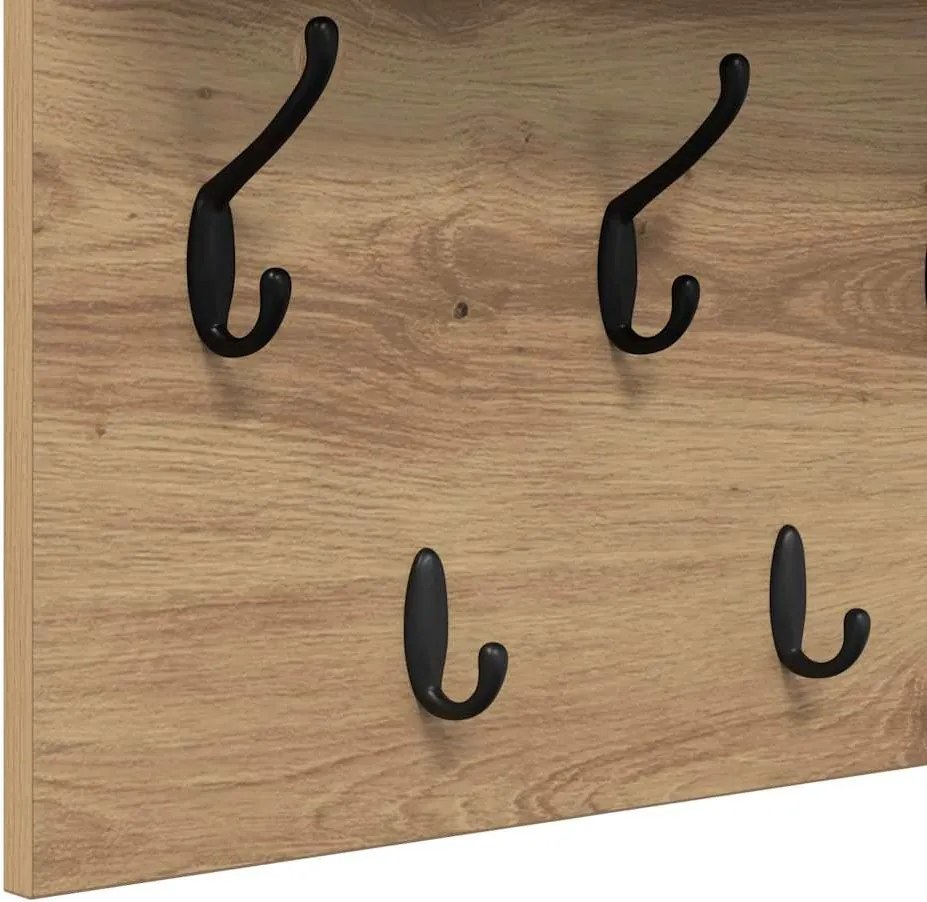 věšák, nástěnný, 1 prkno, háčky, kompozitní dřevo, 40x80x12 cm, dub artisan, Dekorino TK20260018