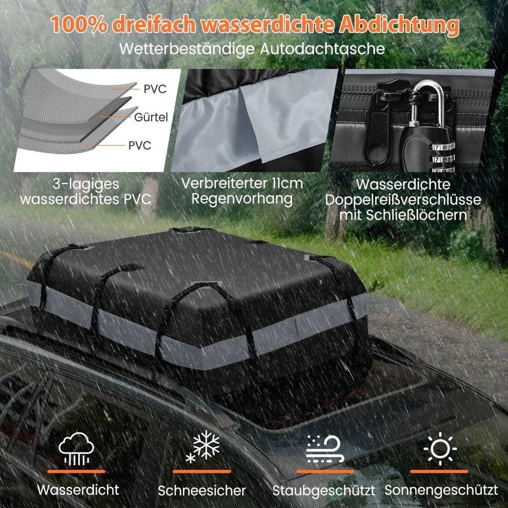 Costway Střešní box 420 l pro auto s kombinovaným zámkem a 6 dveřními háky
