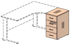 Kontejner Impress 40,6 x 60 cm - 4 zásuvky (ke stolu Impress 73 cm), dub sonoma