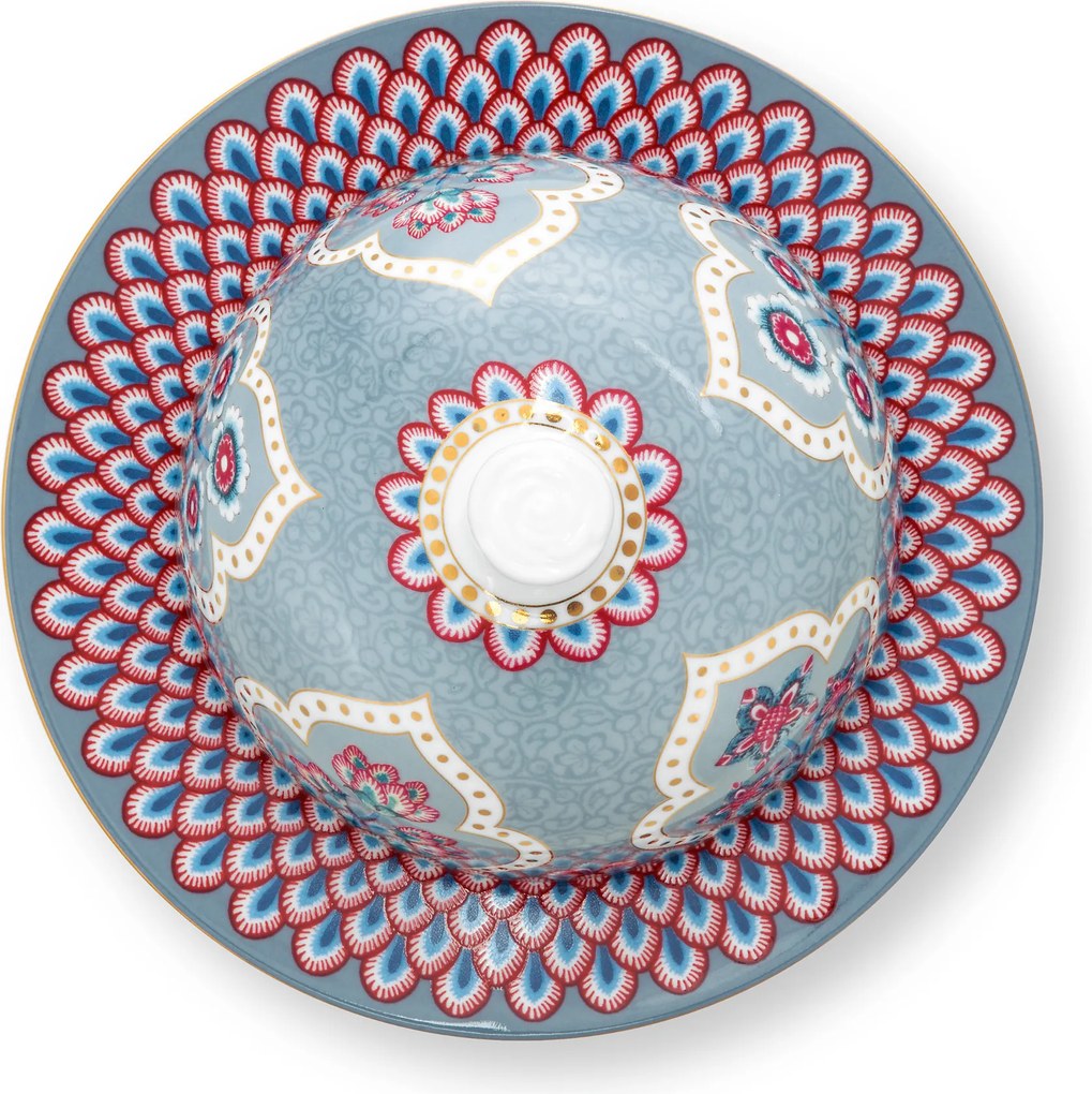 Pip Studio Flower Festival máselnička 17x8cm, modrá (Porcelánová kulatá designová máselnička)