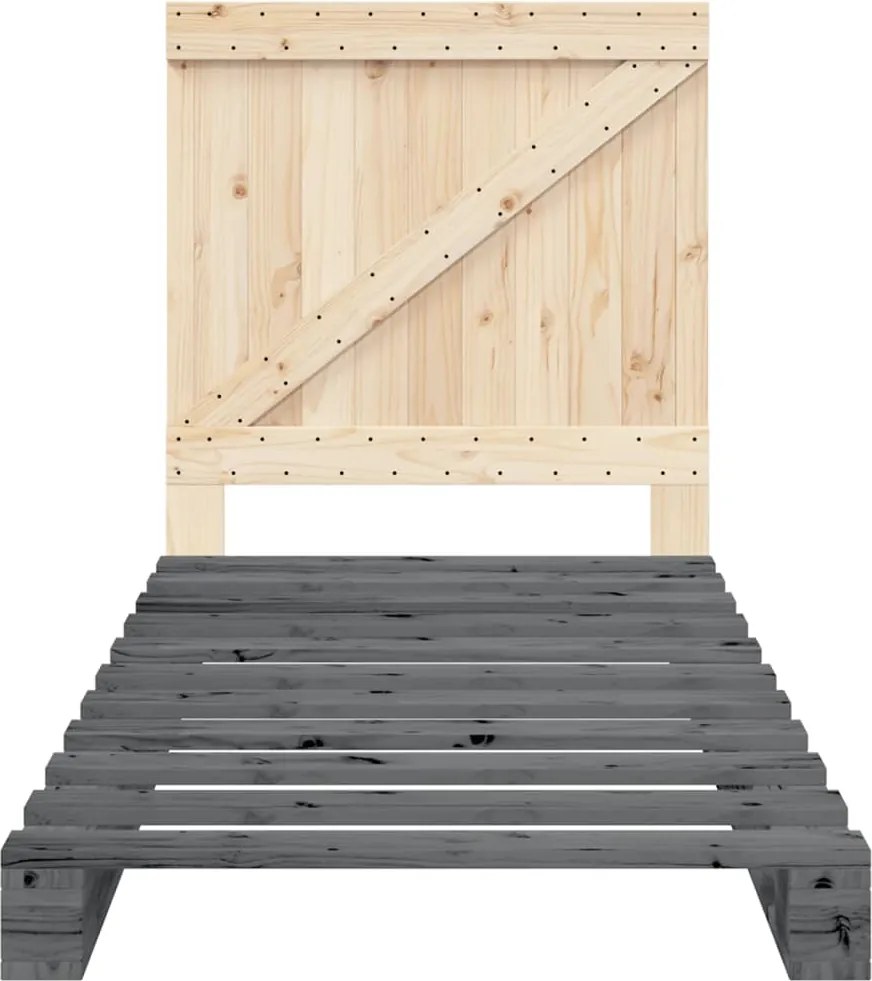 Rám postele s čelem šedý 90 x 200 cm masivní borové dřevo 3281562