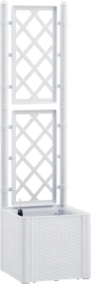 vidaXL Vyvýšený květináč s treláží a zavlažovacím systémem, bílý