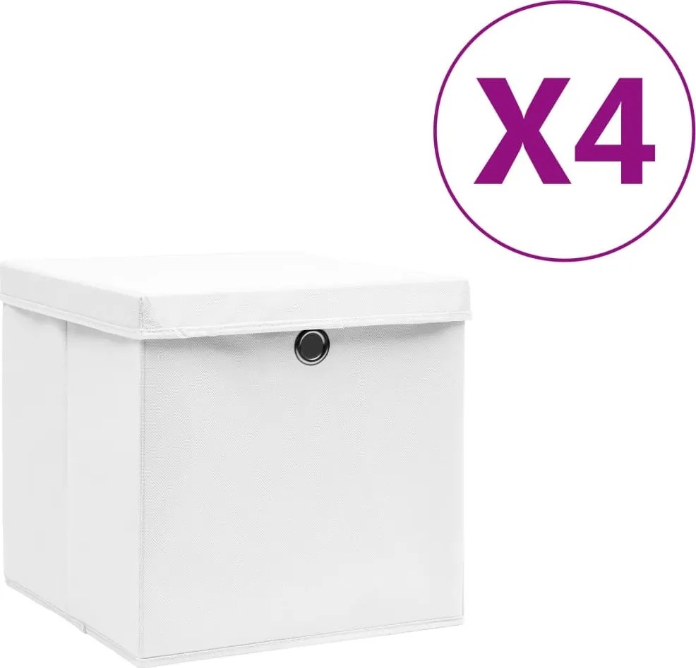 vidaXL Úložné boxy 4 ks netkaná textilie 28 x 28 x 28 cm [325188] Barva: bílá s víky