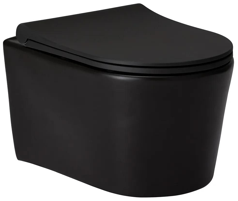 Cerano Puerto, závěsná WC mísa Rimless 50x35 cm bez WC sedáku, černá matná, CER-CER-403392