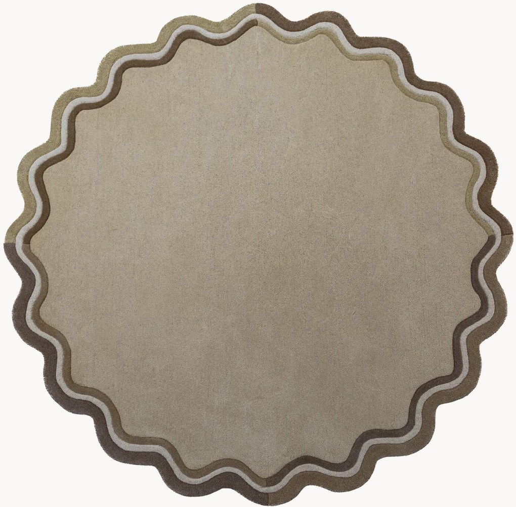 Kulatý ručně všívaný vlněný koberec's nízkým vlasem Leo Scallop Border