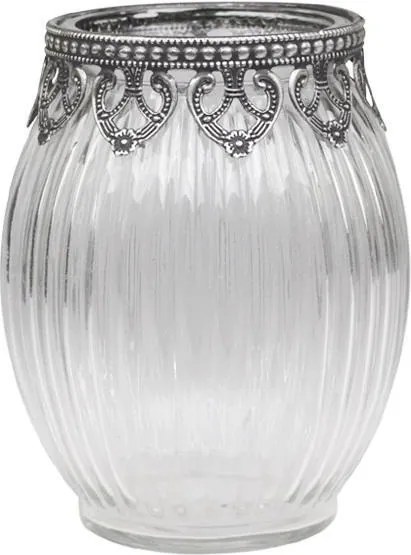 Chic Antique Skleněná vázička Glass/Silver decor, stříbrná barva, čirá barva, sklo