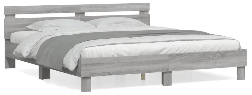 vidaXL Rám postele s čelem šedý sonoma 200 x 200 cm kompozitní dřevo