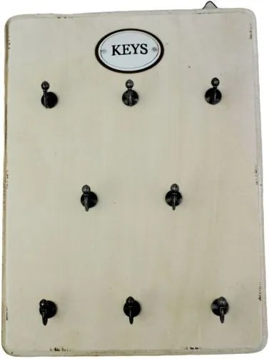 Krémový dřevěný věšák na klíče  - 25*33cm