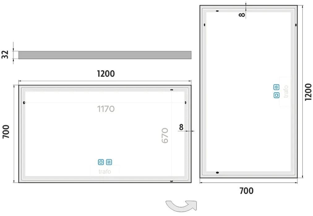 Nimco Bílé LED zrcadlo 1200x700 se dvěma dotykovými senzory - ZPB 13006VX-05