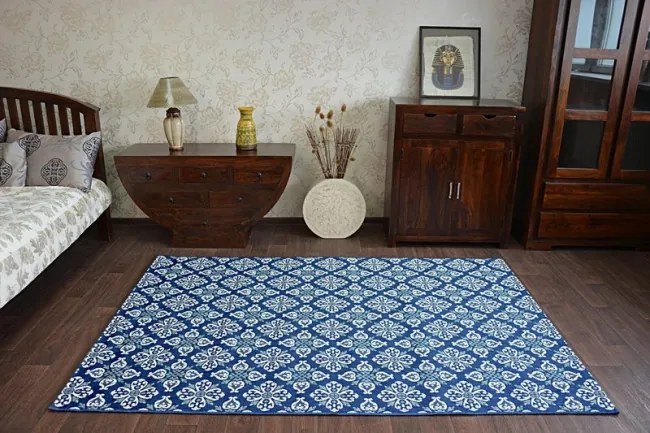 Koberec COLOR 19246/699 SISAL květiny modrý