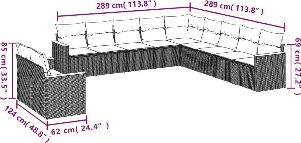 vidaXL 11dílná zahradní sedací souprava s poduškami polyratan [3258528] Barva: béžová a šedá