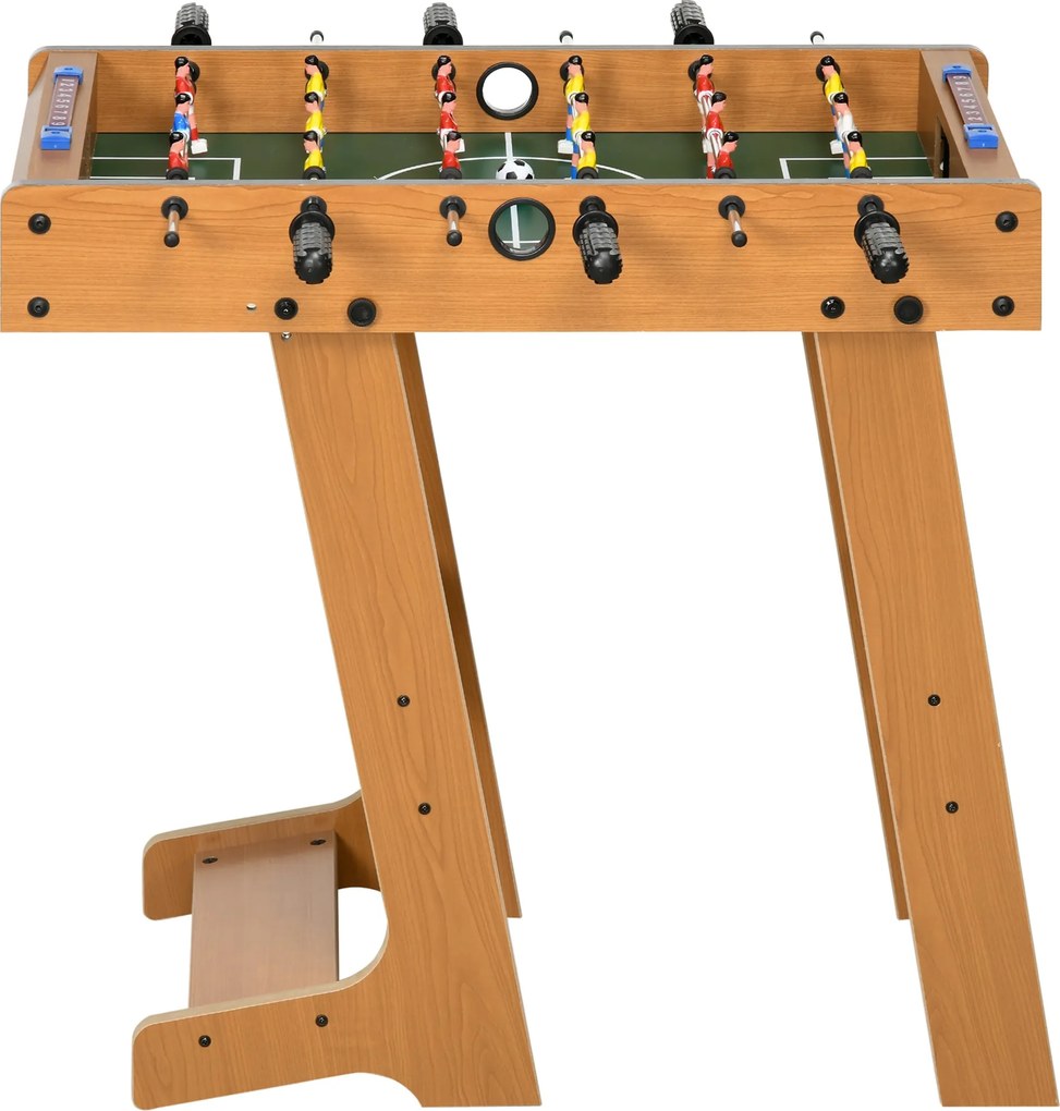 Skládací fotbalový stůl HOMCOM pro děti a dospělé, dřevěný fotbalový stůl 69x37x70 cm s 2 míčky, 6 madly, 2 ukazateli skóre, 18 hráči pro rodinné osla