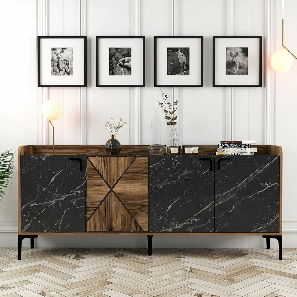 Skříňka Venedik Walnut and Black Marble