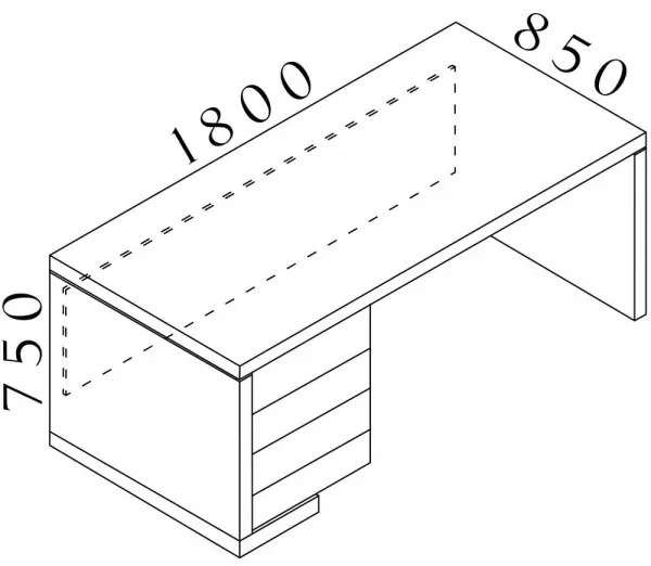 Stůl Lineart 180 x 85 cm + levý kontejner a krycí panel / Jilm tmavý a bílá