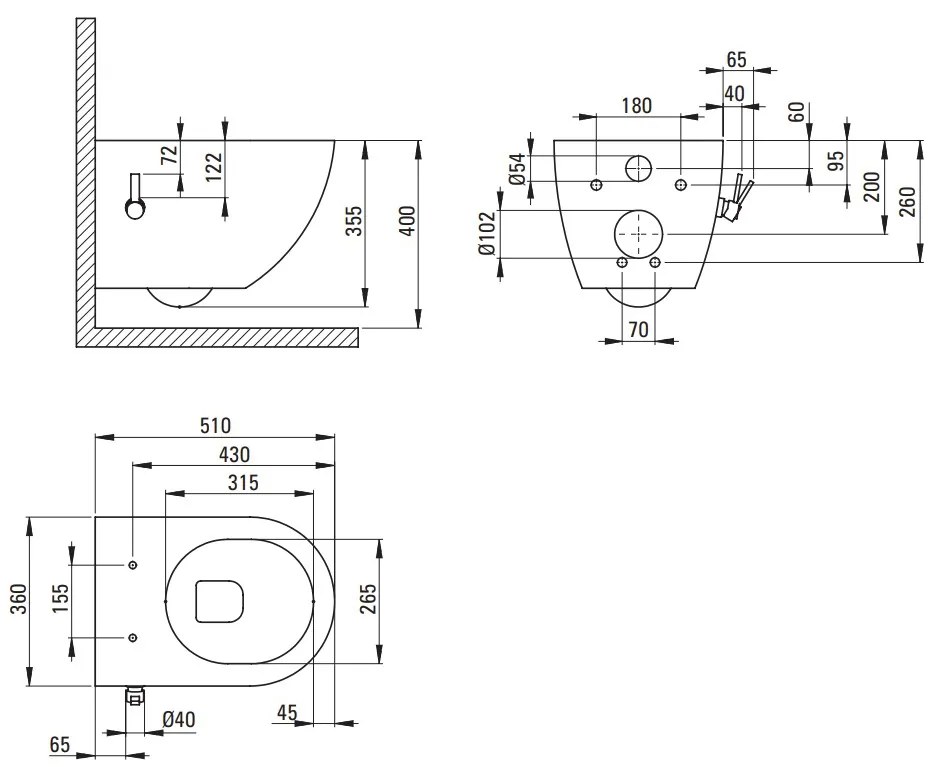 Deante Peonia, závěsná WC mísa s funkcí bidetu 515x370 mm, černá matná, DEA-CBP_NWPW