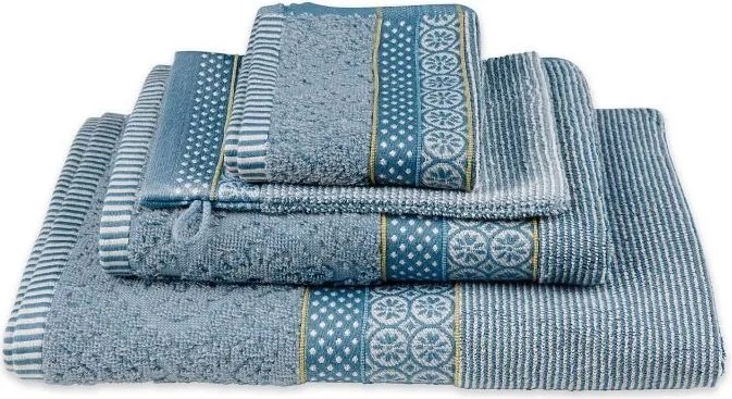 Pip Studio ručníky z bavlněného froté Soft Zellige, modro-šedý (Luxusní ručníky z bavlněného froté v designu Soft Zellige v modro-šedé barvě)