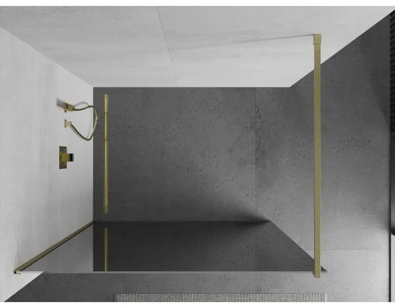 Mexen Kioto, sprchová zástěna Walk-In 100 x 200 cm, 8mm sklo vzor zrcadlo, zlatý matný profil, 800-100-101-55-50