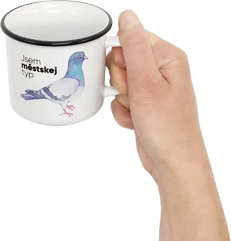 Keramický hrnek Jsem městskej typ, 250 ml – s motivem holuba, český design, ve stylu plecháčku