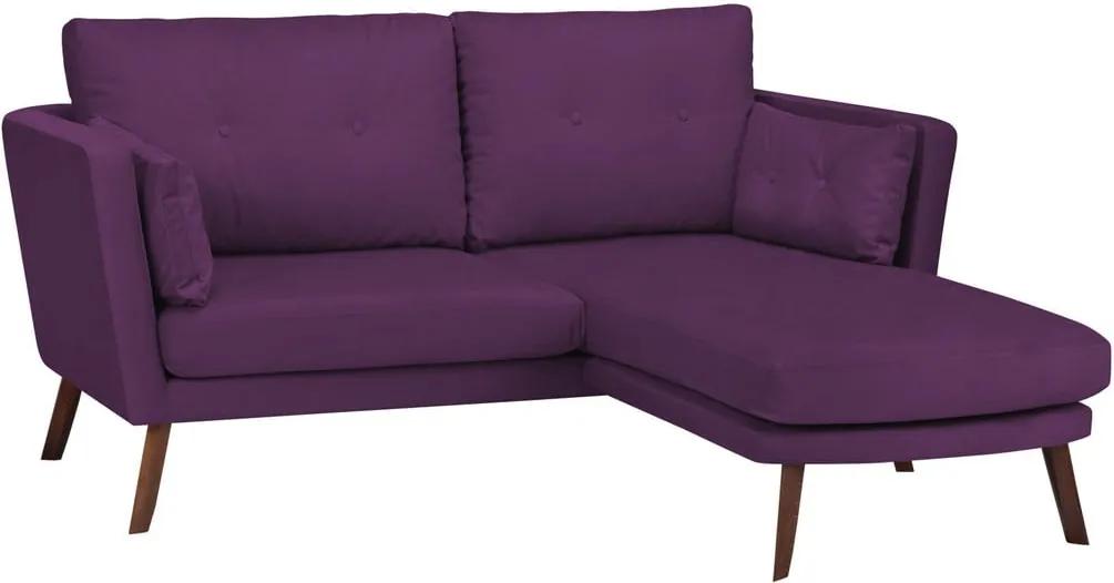 Tmavě fialová třímístná pohovka Mazzini Sofas Elena, s lenoškou na pravém rohu