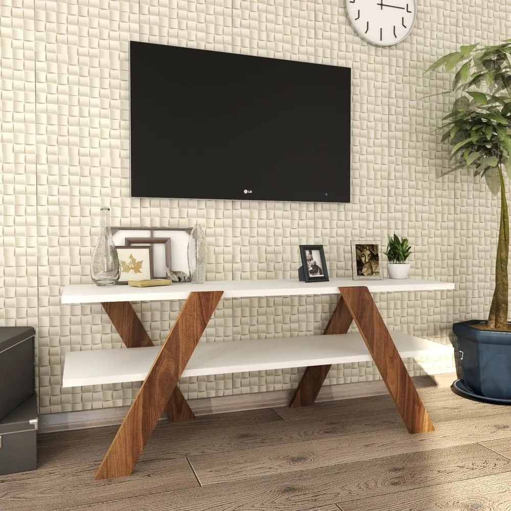 Bílý/přírodní TV stolek v dekoru ořechu 120x33 cm Basic – Kalune Design