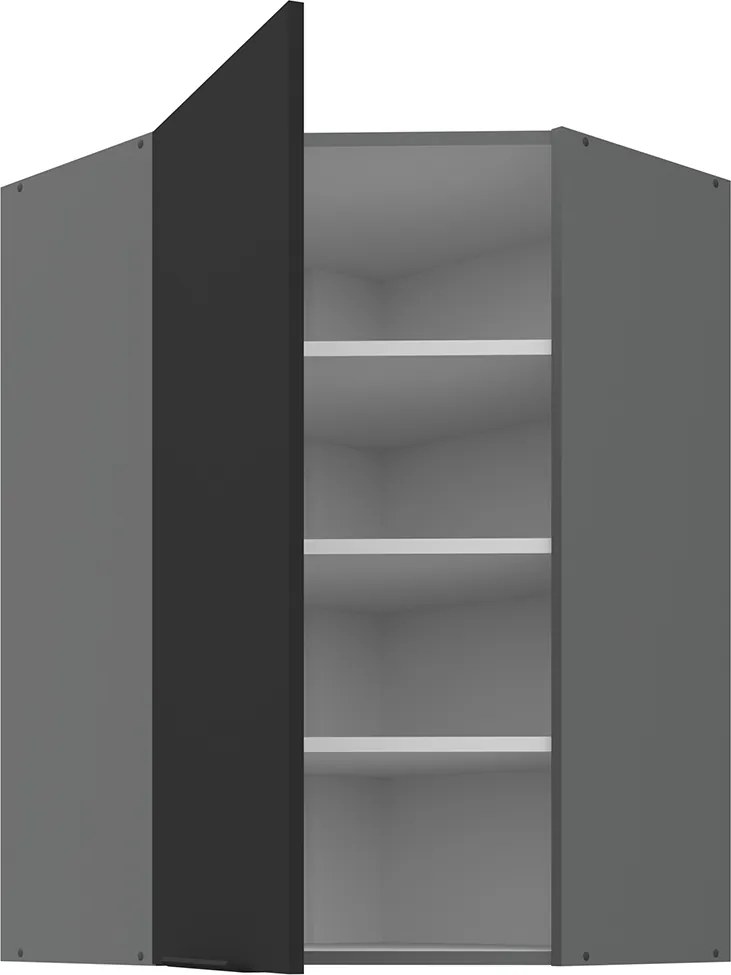 ARIA ab | horní kuchyňská skříňka 60x60 GN-90 1F (45°) rohová s policemi | 60x60 cm | VYSOKÁ | antracit/černá