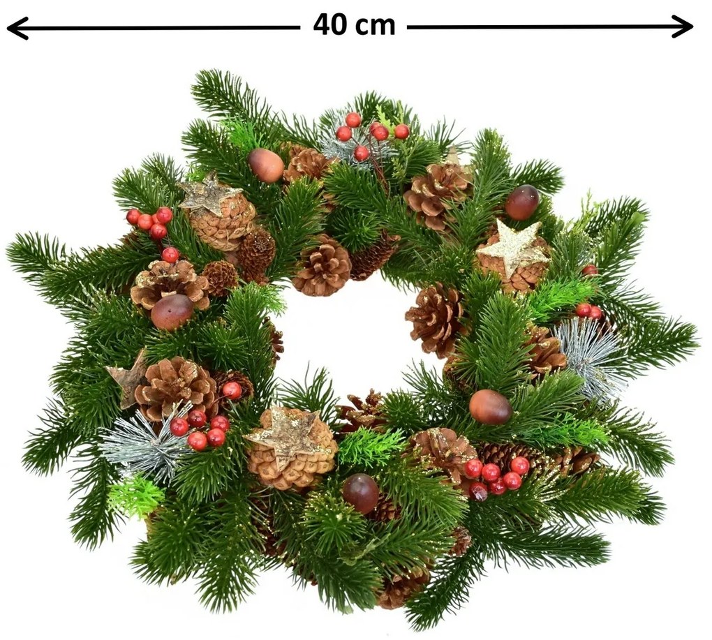 Vánoční zdobený smrkový věnec Winter Dream, 40 cm