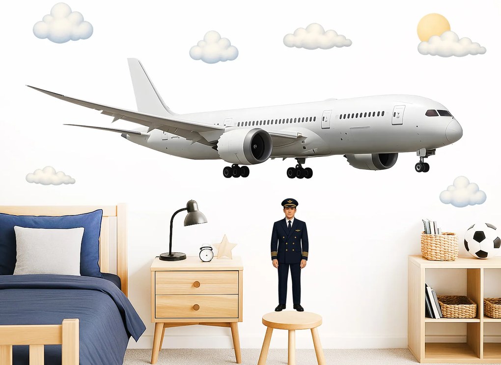Letadlo Boeing textilní přelepitelná samolepka na zeď arch 75 x 21 cm