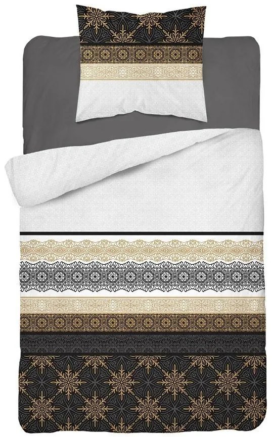 Detexpol Bavlněné povlečení 140x200 glamour ornamenty grafitově zlaté 3835 A Bavlna 88
