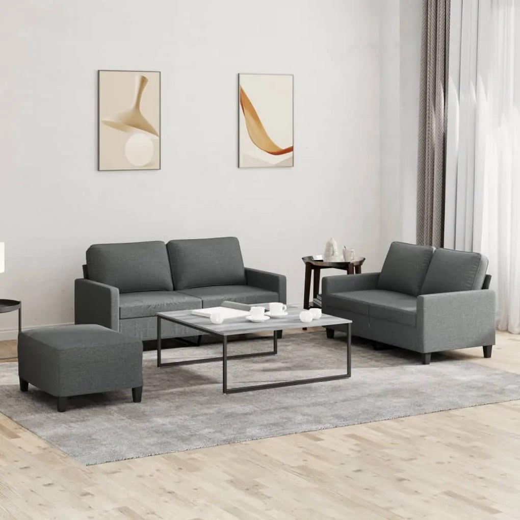 3dílná sedací souprava s poduškami tmavě šedá textil 3201453