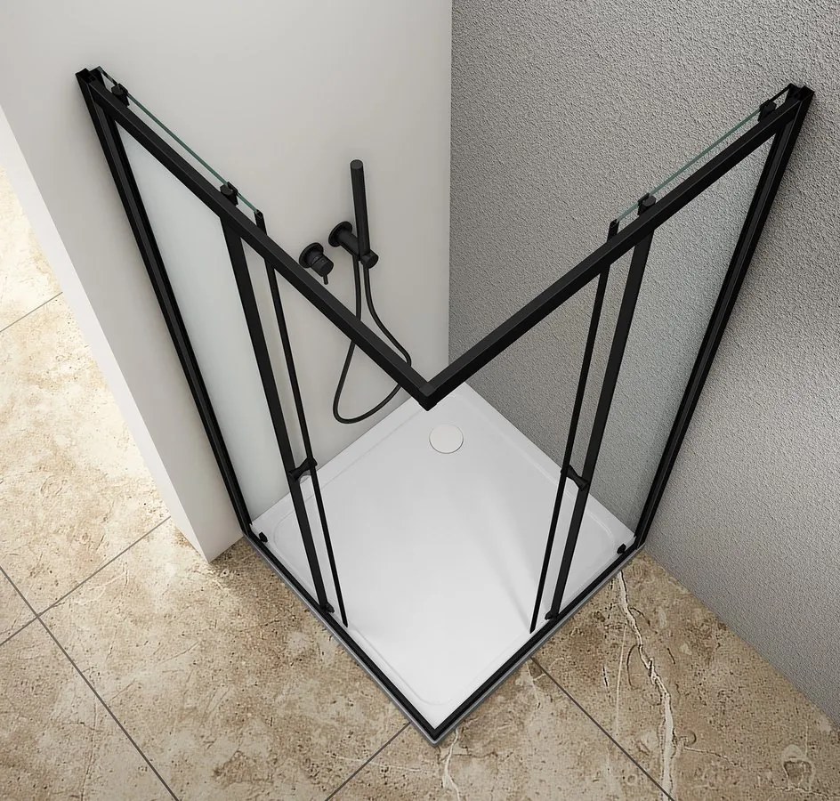 Aqualine Aqualine, AGGA BLACK čtvercová sprchová zástěna 800x800mm, čiré sklo, BLF808