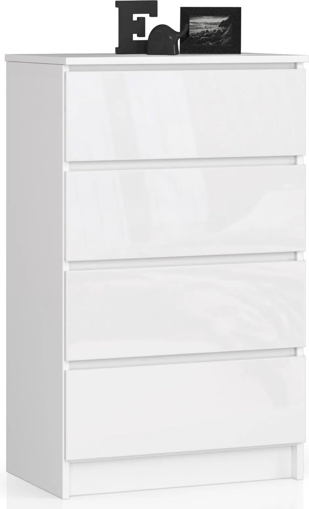 Komoda K60 4SZ bílá/bílý lesk