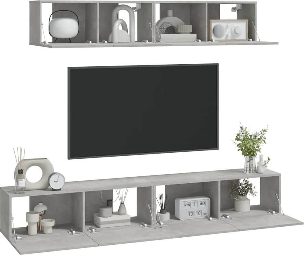 4dílný set TV skříněk betonově šedý kompozitní dřevo 3114537