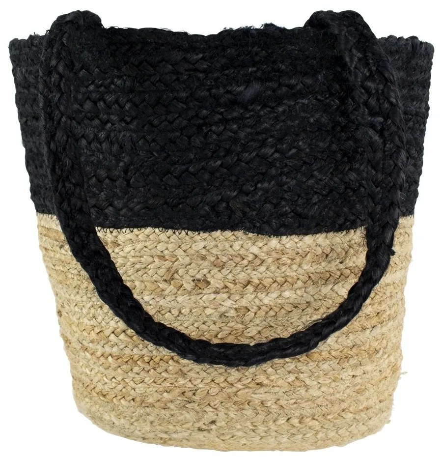 Jutový shopper černá / přírodní - 30*45*15cm