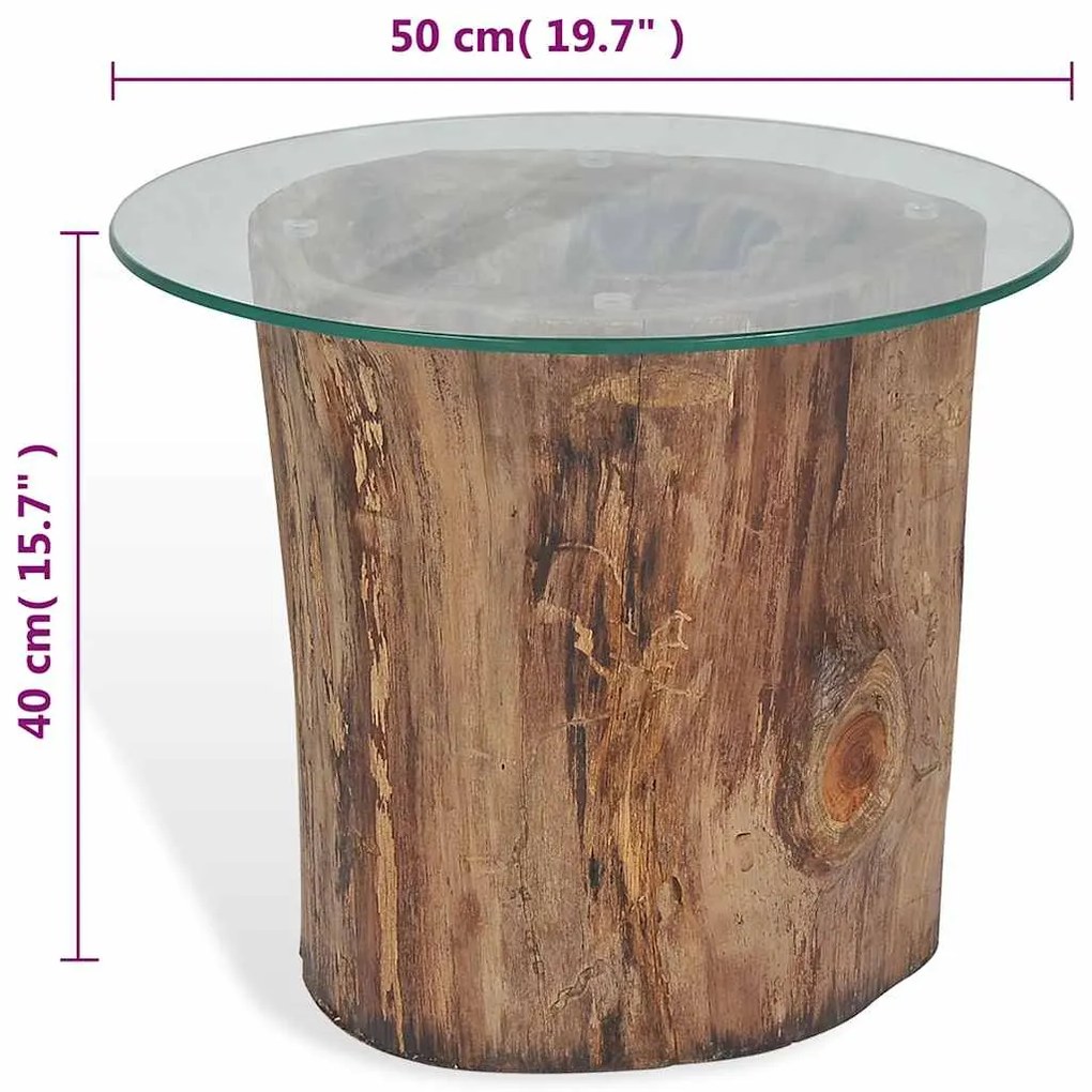 Konferenční Stolek Teak A Sklo 50 X 40 Cm
