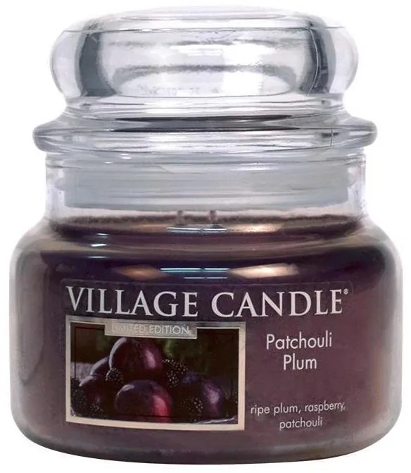 VILLAGE CANDLE Svíčka ve skle Patchouli Plum - malá, fialová barva, sklo, vosk