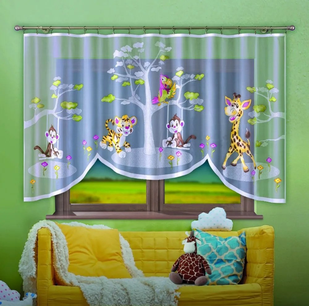 Olzatex Dětská kusová záclona ZVÍŘÁTKA, vícebarevná, výška 150 cm x šířka 300 cm (na okno)