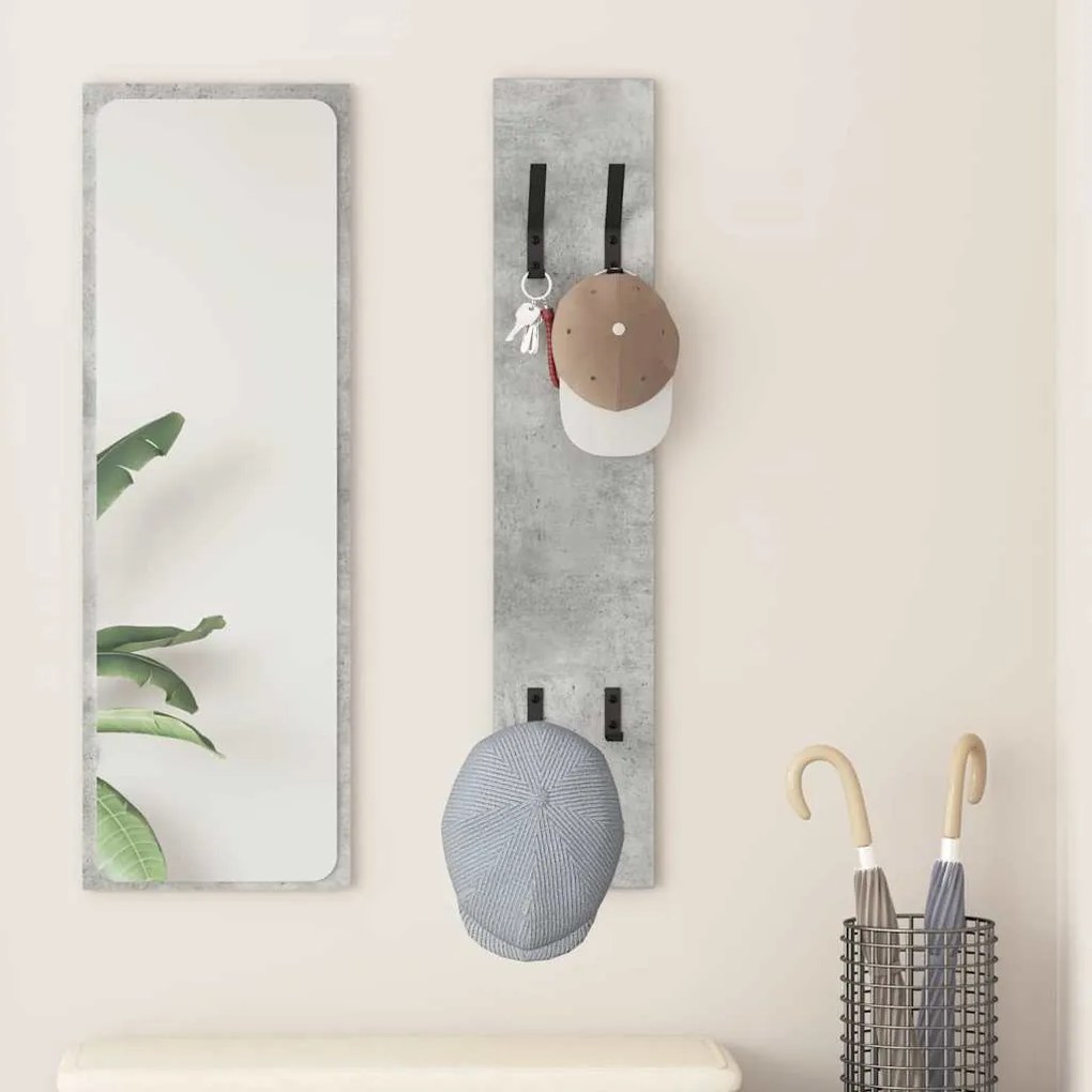 věšák, nástěnný, 1 prkno, háčky, kompozitní dřevo, 100x20x1,5 cm, beton šedá, Dekorino TK20260016