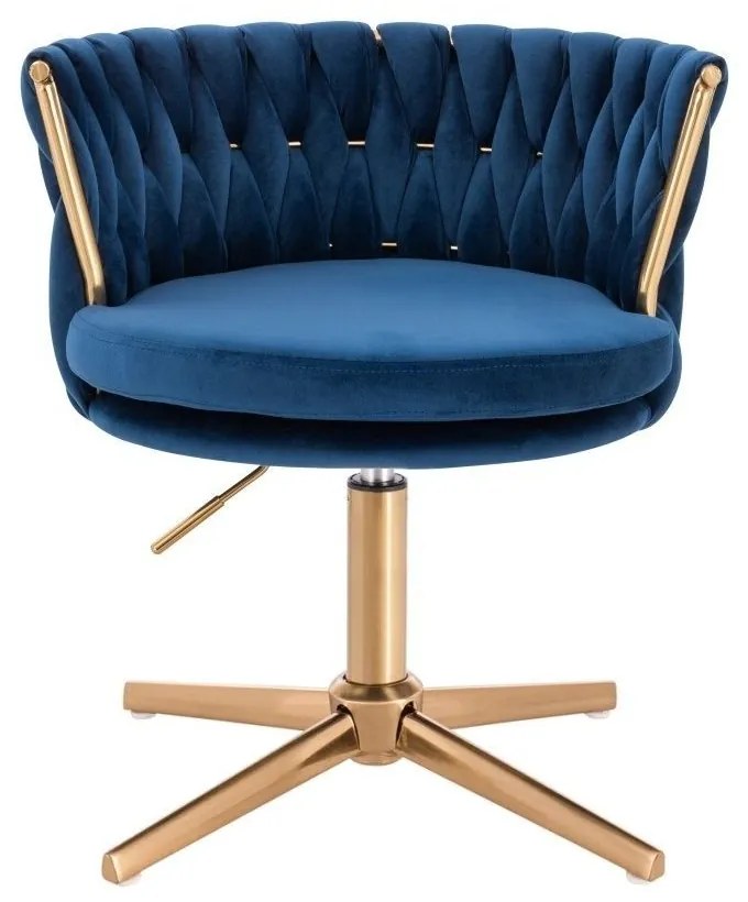 LuxuryForm DESIGN Otočná židle LYON VELUR na zlatém kříži - modrá