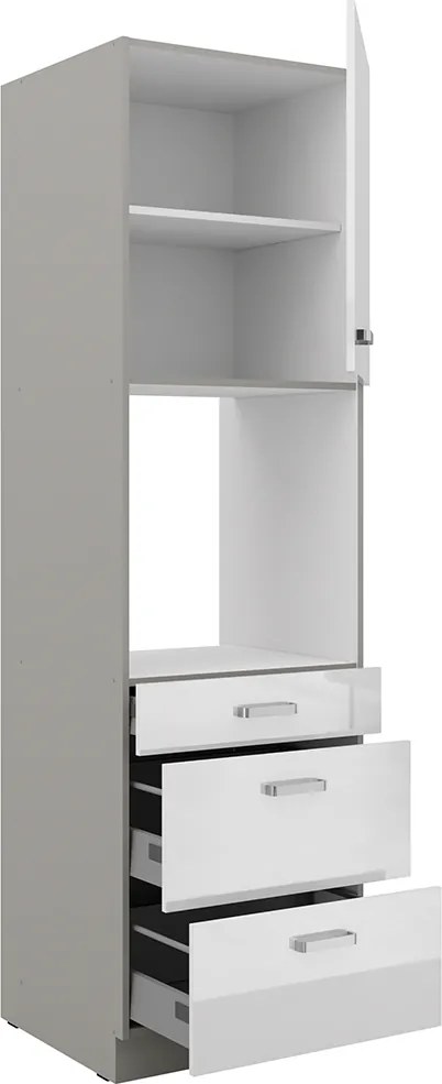 BIANCA sb | vysoká skříňka 60 DPS-210 3S1F na vestavnou troubu | PREMIUM BOX | 60 cm | světle šedá/bílá lesk