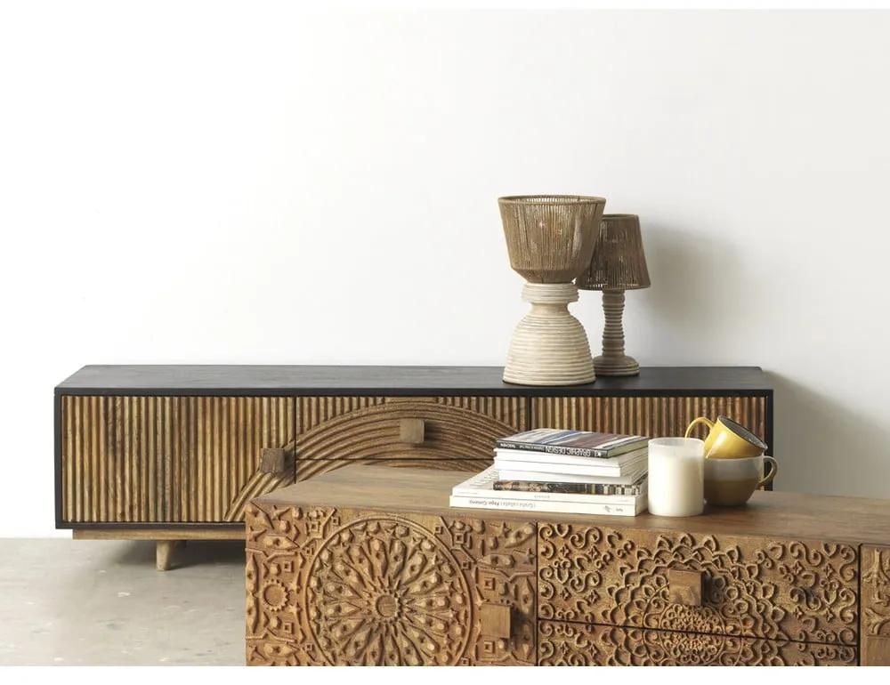 Černý/přírodní TV stolek z mangového dřeva 150x40 cm Mango – Geese